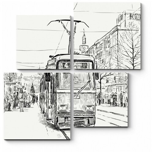 Модульная картина Городской пейзаж в черно-белом 170x170