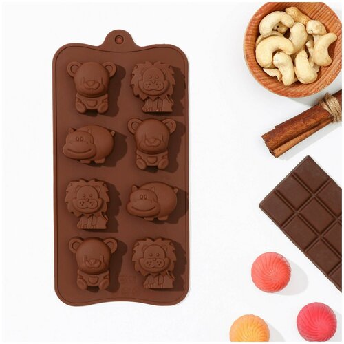 Форма для льда и шоколада Зверюшки, 8 ячеек, 22х12х3 см, цвет шоколадный