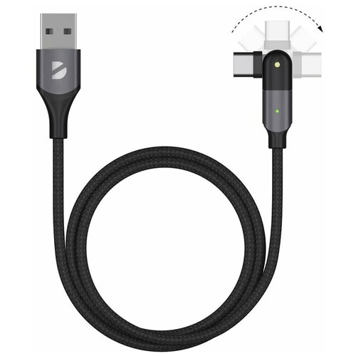 Дата-кабель Deppa USB-A - USB-С, поворотный, 3A, 1.2м, алюминий, нейлон, черный 72325