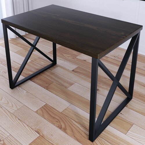 Стол кухонный Loft со столешницей цвета темного дуба из массива сосны 40 мм и черными металлическими крестообразными ножками, 70х60х75 см