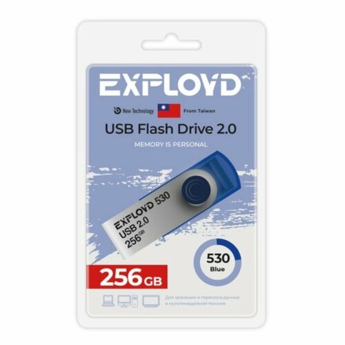 Флешка Exployd, mini,256 Гб, USB 2.0, чт до 20 Мб/с, зап до 10 Мб/с, синяя