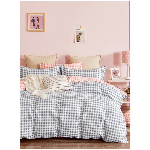 Комплект постельного белья GoodNight 3 с компаньоном, 2-спальное, хлопок, серый/розовый