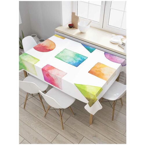 Скатерть прямоугольная JoyArty на кухонный стол "Геометрические формы акварелью" из оксфорда, 120x145 см
