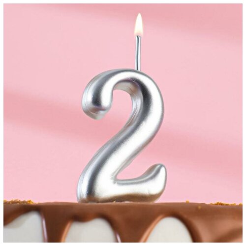 Свеча для торта цифра "Серебряная", 7.8 см, цифра "2"