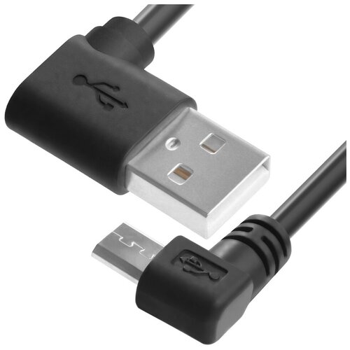 GCR Кабель 0.15m USB 2.0, AM угловой левый /microB 5pin угловой левый, черный, 28/28 AWG