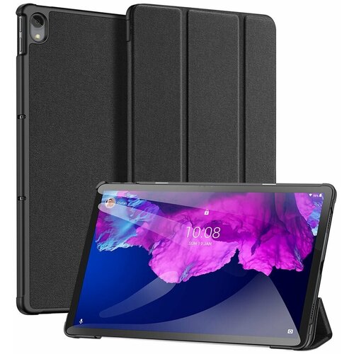 Защитный чехол MyPads книжка из кожи с функцией засыпания для Lenovo Tab P11 Plus (J607F) черного цвета