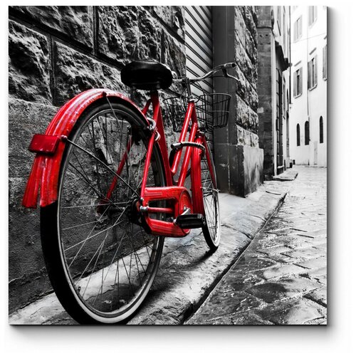 Модульная картина Красный велосипед на мощенной улице 130x130