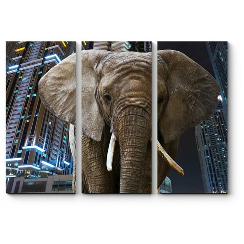 Модульная картина Слон на фоне города110x79