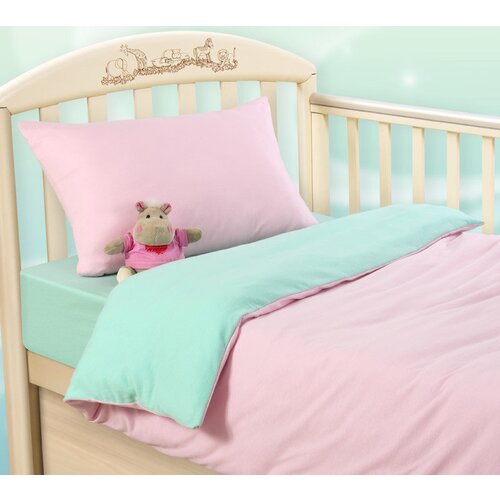 Детское однотонное постельное белье в кроватку 120х60 с простыней на резинке 60x120 Розовая свежесть, кулирка, Ясельный, наволочка 40х60