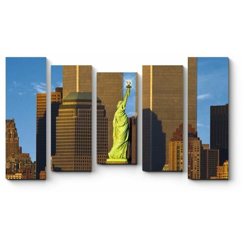 Модульная картина Всемирный торговый центр за Статуей Свободы140x84