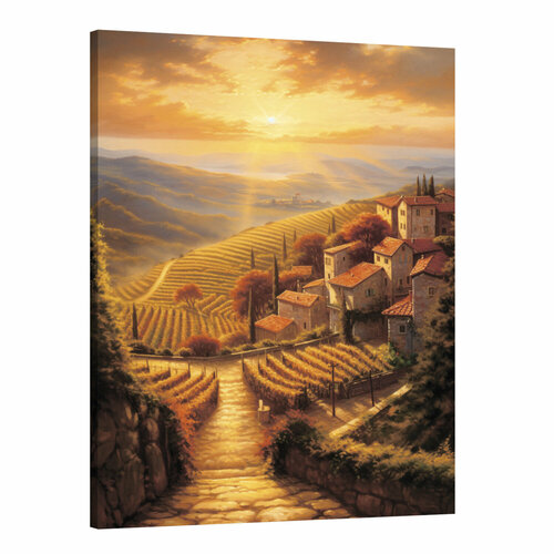 Интерьерная картина 50х70 "Деревня на закате"