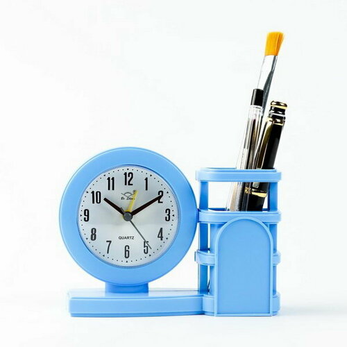 Часы настольные, дискретный ход, d-10 см, с органайзером, 15 x 5 x 11 см, синие