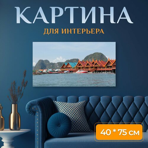 Картина на холсте "Таиланд, море, горные породы" на подрамнике 75х40 см. для интерьера