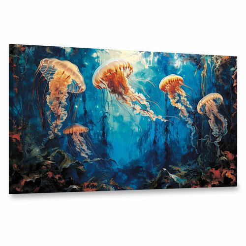 Интерьерная картина 100х60 "Медуза в подводном лесу"