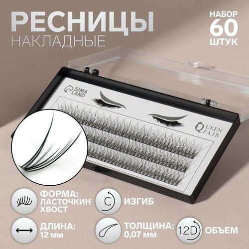 Набор накладных ресниц «Ласточкин хвост», пучки, 12 мм, толщина 0,07 мм, изгиб С, 12 D