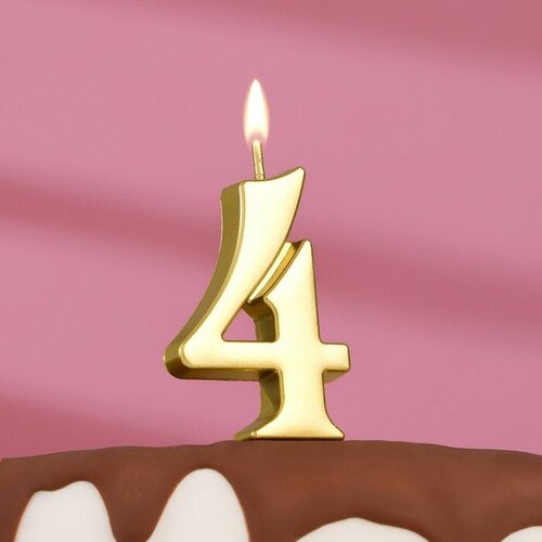 Свеча в торт цифра "4", 5,3 см, золото, 2 штуки