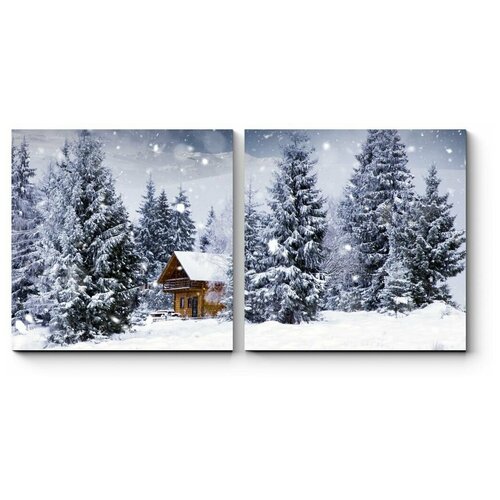 Модульная картина Сказочный дом в зимнем лесу 50x25