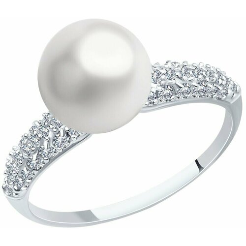 Кольцо Diamant online, белое золото, 585 проба, жемчуг, фианит, размер 18.5