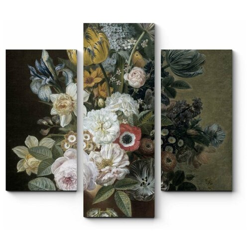 Модульная картина Пышный букет из роз, тюльпанов и ирисов 90x81