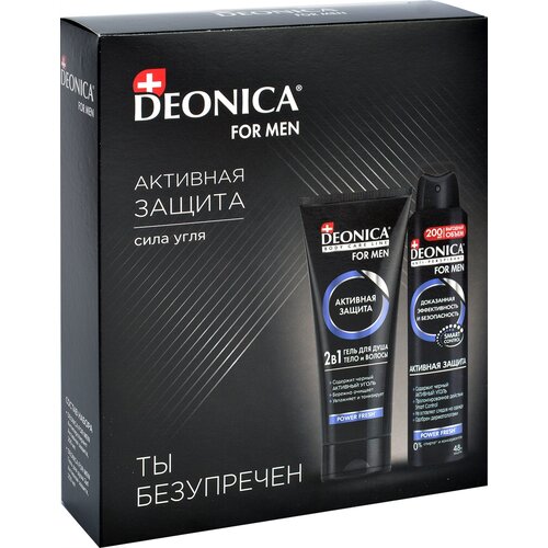 Подарочный набор Deonica For Men Активная защита антиперспирант + шампунь-гель