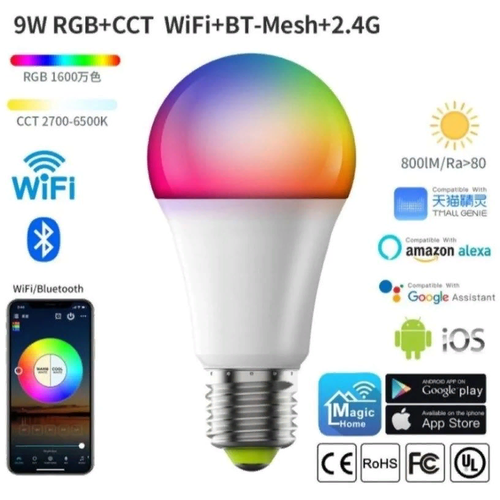 Умная светодиодная RGB лампочка E27 9W с Wi-Fi, Алисой