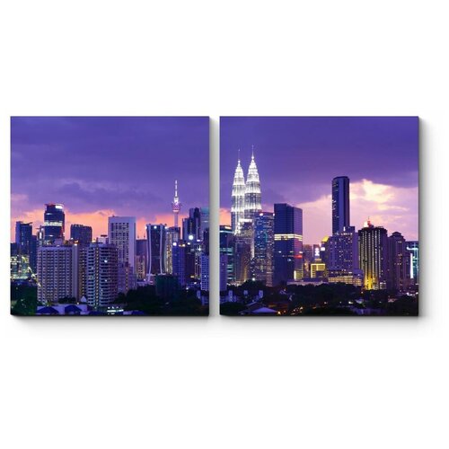Модульная картина Сияющий в ночи Куала-Лумпур 50x25