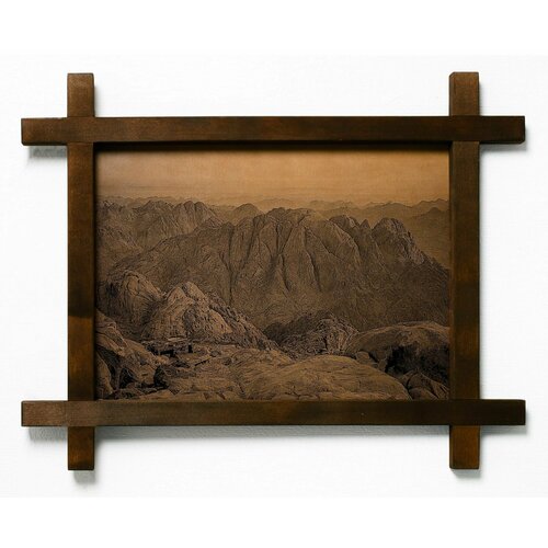 Картина Гора Синай, гравировка на натуральной коже, интерьерная для украшения и декора на стену в деревянной раме, подарок, BoomGift