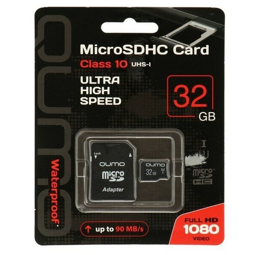 Карта памяти QUMO MicroSD, 32 Гб, SDHC, UHS-I, класс 10, с адаптером SD