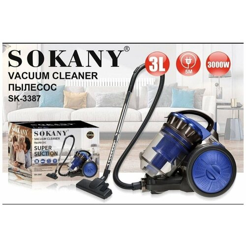 Бытовой пылесос SOKANY/sk-3387/с мощностью 3000W/3 л/вакуумный/с контейнером для сбора пыли/синий-черный