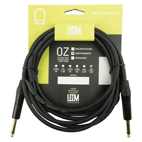 Акустический кабель инструментальный jack 6.3 mm 1/4" mono 3 м Leem LRG-X2-3 / шнур для электро гитары и музыкальных инструментов