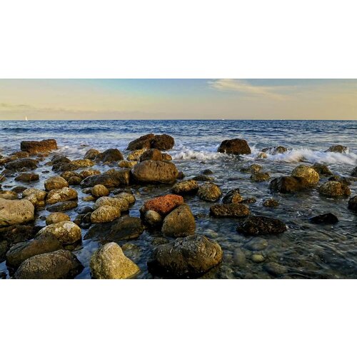 Картина на холсте 60x110 Альянс Лес "Море камни волны" на подрамнике / интерьер/ декор