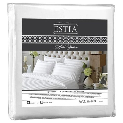 Простыня Estia Hotel Collection, сатин-жаккард, 220 х 240, белый