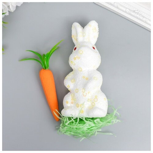 Декор пасхальный "Кролик в посыпке с морковкой и травкой" набор 15 см