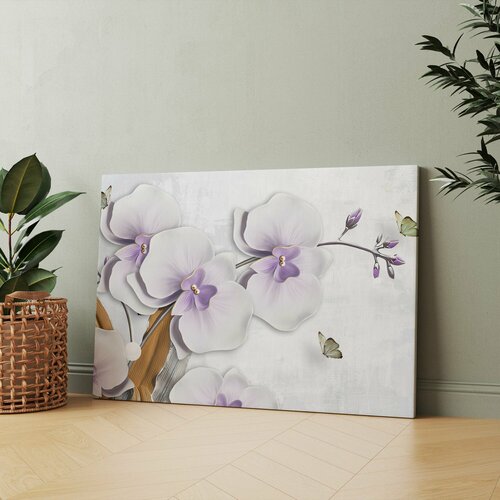 Картина на холсте (цветы орхидеи бесшовные 3д сиреневые батик) 60x80 см/для интерьера/в комнату/на стену/в подарок