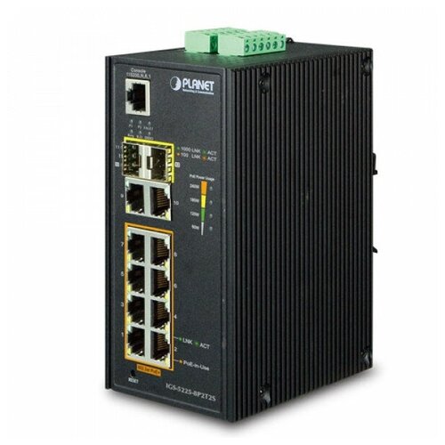 Промышленный управляемый PoE коммутатор PLANET IP3 IGS-5225-8P2T2S L2+/L4 8-Port 1000T 802.3at PoE + 2-Port 10/100/1000T + 2-Port 100/1000X SFP