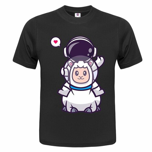 Футболка  Детская футболка ONEQ 158 (13-14) размер с принтом Космонавт, черная, размер 13-14, черный