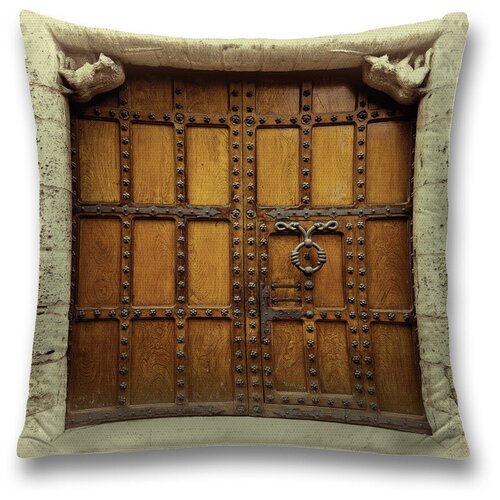Наволочка декоративная на молнии, чехол на подушку JoyArty "Металлические старинные ворота" 45х45 см