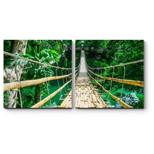 Модульная картина Бамбуковый пешеходный подвесной мост через реку в тропическом лесу 180x90