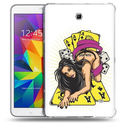 Чехол задняя-панель-накладка-бампер MyPads нарисованная девушка с игровыми картами для Samsung Galaxy Tab 4 8.0 SM-T330/T331/T335 противоударный