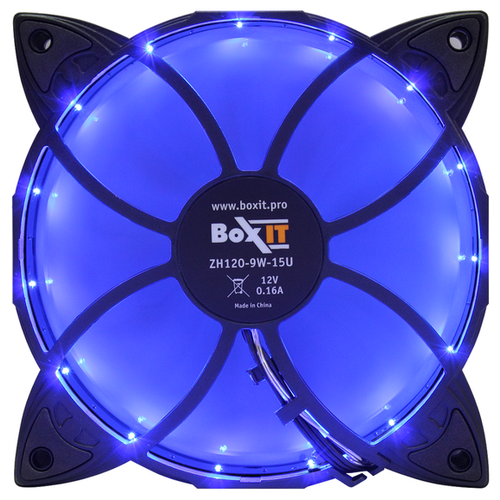 Вентилятор BoxIT 120*120*25 1250RPM 3pin + MOLEX 15LED синий ZH120-9W-15U