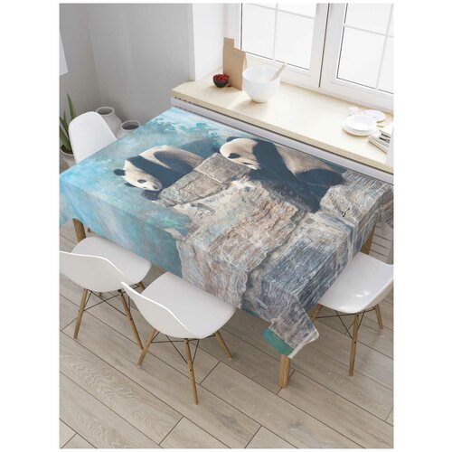 Скатерть прямоугольная JoyArty на кухонный стол "Ленивые панды" из оксфорда, 180x145 см