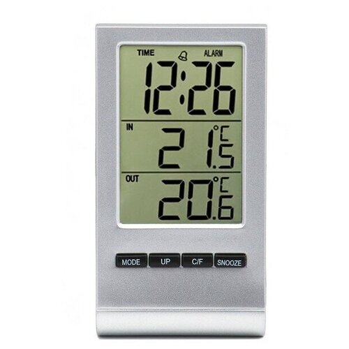 Часы электронные с метеостанцией, с календарём и будильником 5.7х10.6 см