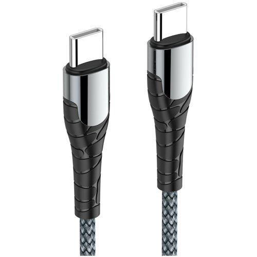 USB PD кабель LDNIO LC102 Type-C--Type-C, длина 2м, максимальная мощность 60Вт (3А, 20 В), медь 110 жил, нейлоновая оплетка, серый