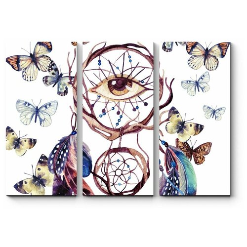 Модульная картина Ловец снов в окружении порхающих бабочек 110x79