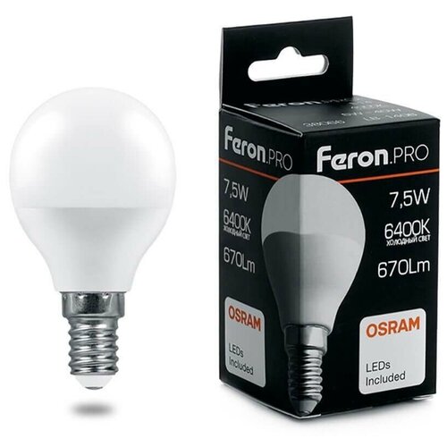 Лампа светодиодная Feron E14 7,5W 6400K матовая LB-1407 38073