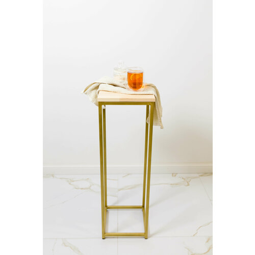Подставка для цветов напольная металлическая с полкой из массива сосны LoftComplect, Лофт мебель Stand-Loft Gold 25х25х80 см.