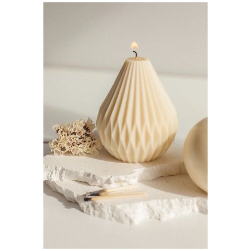 Свеча столбик интерьерная соевый воск, фигурная, декоративная, белая (молочная) 8 см "Оригами"