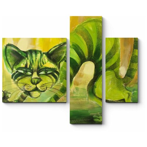Модульная картина Зеленый полосатый кот 120x99