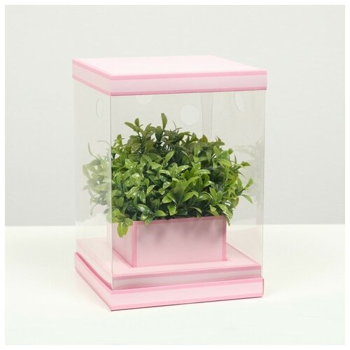 Коробка для цветов с вазой и PVC окнами складная, розовый, 16 х 23 х 16 см .