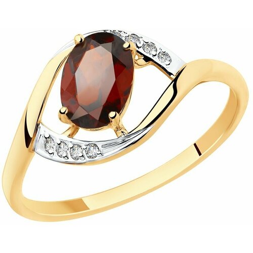 Кольцо Diamant online, золото, 585 проба, гранат, фианит, размер 18.5, красный